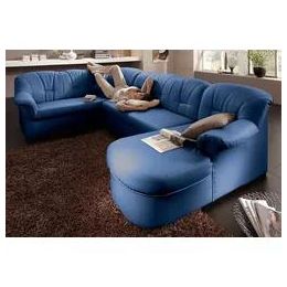 Wohnlandschaft DOMO collection "Papenburg U-Form" Sofas Gr. B/H/T: 297 cm x 84 cm x 180 cm, Microfaser PRIMABELLE, Recamiere rechts, mit Bettfunktion, blau in großer Farbvielfalt, wahlweise mit Bettfunktion