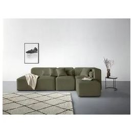 Ecksofa Andas "Sundstrup L-Form" Sofas Gr. B/H/T: 303 cm x 76,5 cm x 93 cm, Bouclé, Recamiere links, grün Modulserie, individuelle Zusammenstellung