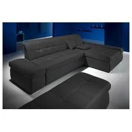 Ecksofa Inosign "L-Form" Sofas Gr. B/H/T: 300cm x 80cm x 122cm, Flachgewebe, Recamiere rechts, mit Bettfunktion-mit Armlehnenverstellung, grau (graphit) wahlweise mit Armlehn- und Bettfunktion