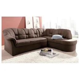 Ecksofa DOMO collection "Papenburg L-Form" Sofas Gr. B/H/T: 241cm x 84cm x 178cm, Luxus-Microfaser, Ottomane rechts, mit Bettfunktion, braun (schoko) mit Ottomane, wahlweise Bettfunktion