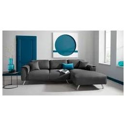 Ecksofa Inosign "Malaga L-Form" Sofas Gr. B/H/T: 276cm x 85cm x 169cm, Struktur fein, Recamiere rechts, grau (anthrazit) Deckenoptik auf Recamiere und Armlehne