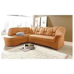 Ecksofa DOMO collection "Papenburg L-Form" Sofas Gr. B/H/T: 241cm x 84cm x 178cm, Kunstleder SOFTLUX, Ottomane links, ohne Bettfunktion, orange (pfirsich) mit Ottomane, wahlweise Bettfunktion