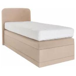 Boxspringbett Westfalia Schlafkomfort Komplettbetten Gr. Microvelours ohne Bettkasten-Kaltschaum-Topper, Liegefläche B/L: 90cm x 200cm, Gewicht bis: 100 kg H3, Bonnell-Federkernmatratze, beige (dunkelbeige) Boxspringbett wahlweise mit Bettkasten