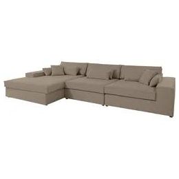 Ecksofa RAUM.ID "Enid L-Form" Sofas Gr. B/H: 360cm x 75cm, Struktur (recyceltes Polyester), Ottomane links, grau (taupe) 3 Teile, bestehend aus Modulen, in vielen Bezügen, auch Breitcord