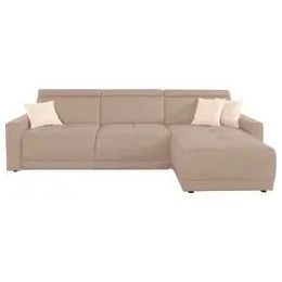 Ecksofa DOMO collection "Ava L-Form", beige (natur), B:262cm H:84cm T:167cm, Kunstleder SOFTLUX, Struktur fein (100% Polyester), Zierkissen: Microfaser PRIMABELLE (100% Polyester), Struktur (100% Polyester), Microfaser PRIMABELLE (100% Polyester), Sofas, mit Recamiere, Federkern wahlweise mit Kopfteilverstellungen