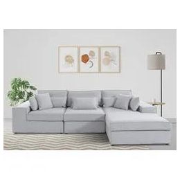 Ecksofa RAUM.ID "Florid L-Form", grau (hellgrau), B:280cm H:75cm T:162cm, Baumwollmix (60% Baumwolle/40% Leinen), Struktur fein (100% Polyester), Samtoptik (100% Polyester), Samtvelours (100% Polyester), Struktur (100% Polyester), Struktur recycelt (100% recyceltes Polyester), Sofas, 3 Teile, bestehend aus Modulen, viele Bezugsqualitäten, auch in Cord