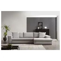 Ecksofa Andas "SLEETLAND XXL in Samtvelours oder Vintage-Leder-Optik, L-Form" Sofas Gr. B/H/T: 325 cm x 72 cm x 167 cm, Samtvelours, Recamiere rechts, silberfarben (silver) besonders groß und bequem