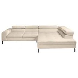 Ecksofa Gallery M BRANDED BY MUSTERRING "Felicia Due L-Form" Sofas Gr. B/H/T: 312 cm x 72 cm x 216 cm, Feincord, mega-Recamiere rechts, mit Sitzvorzug motorisch, weiß Wahlweise mit Sitzvorzug, inkl. Kopfteilverstellung, Sitzhöhe 43 cm