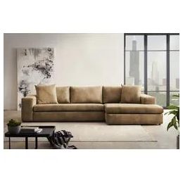 Ecksofa Andas "SLEETLAND XXL in Samtvelours oder Vintage-Leder-Optik, L-Form" Sofas Gr. B/H/T: 325 cm x 72 cm x 167 cm, Kunstleder, Recamiere rechts, braun (cognac) besonders groß und bequem