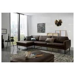 Ecksofa 3C Candy "Aidan L-Form" Sofas Gr. B/H/T: 318 cm x 81 cm x 154 cm, Leder, Longchair links, braun eleganter Stil mit hohem Sitzkomfort