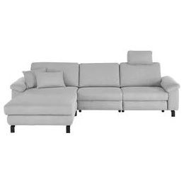 Ecksofa 3C Candy "Mainau L-Form" Sofas Gr. B/H/T: 308cm x 91cm x 185cm, Flachgewebe, Longchair links, mit teilmotorischer Relaxfunktion im 1,5-Sitzer rechts-mit teilmotorischer Schlaffunktion in Longchair links, grau (hellgrau) Relaxfunktion im 1,5-Sitzer, motorische Schlaffunktion in Longchair