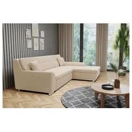 Ecksofa DOMO collection "Treviso viele Bezüge, auch in Cord, L-Form, B/T/H: 267/80/83 cm" Sofas Gr. B/H/T: 267cm x 83cm x 178cm, Cord, Recamiere rechts, mit Bettfunktion, beige (creme) wahlweise mit Bettfunktion, incl. Zierkissen, hochwertige Steppung