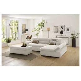 Ecksofa Inosign "Avesa L-Form" Sofas Gr. B/H/T: 300cm x 80cm x 172cm, Struktur weich, Longchair rechts, mit Armteilverstellung-mit Schlaffunktion, beige (creme) Wahlweise mit Armteilvertsellung und Bettfunktion, BTH: 30017280cm