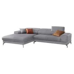 Ecksofa W.Schillig "piedroo" Sofas Gr. B/H/T: 303cm x 70cm x 193cm, Chenille-Flachgewebe R66, Longchair links, mit Kopfteilverstellung-mit motorischer Sitztiefenverstellung, grau (dolphin r66) Ecksofa Kopfteilverstellung, wahlweise mit Sitztiefenverstellung, Breite 303cm