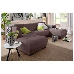 Wohnlandschaft Home Affaire "Langeland U-Form" Sofas Gr. B/H/T: 297cm x 85cm x 163cm, Webstoff, Recamiere rechts, braun incl. 2 Zierkissen, Recamiere wahlweise links oder rechts