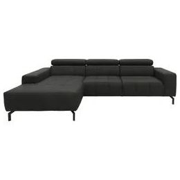 Ecksofa DOMO collection "Cunelli L-Form" Sofas Gr. B/H/T: 292cm x 79cm x 175cm, Echtleder, Longchair links, Ohne Kopfteilverstellung, schwarz wahlweise inklusive 6-fach verstellbarer Kopfteilverstellung