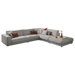 Ecksofa 3C Candy "Enisa II L-Form" Sofas Gr. B/H/T: 365cm x 86cm x 322cm, Struktur, langer Schenkel links, grau (light, grau) incl. 3 Flatterkissen, wahlweise mit Flecken-Schutz-Bezug Easy care