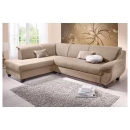 Ecksofa Home Affaire "Yesterday L-Form" Sofas Gr. B/H/T: 254cm x 80cm x 186cm, Microfaser, Ottomane links, mit Bettfunktion, beige (natur) wahlweise mit Bettfunktion, auch in Cord