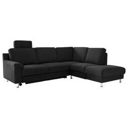 Candy Ecksofa 3C CARINA "Korfu L-Form" Sofas Gr. B/H/T: 252cm x 91cm x 208cm, Struktur, Recamiere rechts, ohne Bettfunktion-ohne Stauraum, grau (anthrazit) incl.- 1 Kopfstütze, wahlweise mit Schlafunktion und Stauraum