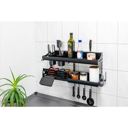 SOSmart24 PURE BLACK Gewürzregal schwarz 60cm inkl. 10 Haken - Wandregal/Küchenregal NORDIC SMART, hängend, Wand, Ordnung, groß, Küche