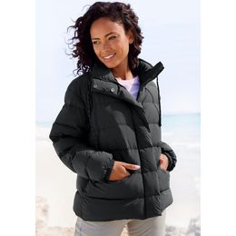 ELBSAND Steppjacke schwarz Gr. L/40 für Damen. Mit Leder-Badge, Logodruck. Comfort Fit