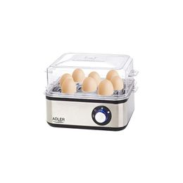 ADLER AD-4486 Elektrischer Eierkocher für 8 Eier, Edelstahl, Kocheinstellung, Überhitzungsschutz, 800W, BPA-frei