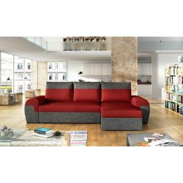 Fun Moebel - Ecksofa Sofa paros mit Schlaffunktion Dunkelgrau-Rot Ottomane Rechts