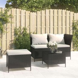 Bonnevie - 3-tlg. Garten-Lounge-Set,Gartenmöbel-Set mit Kissen Schwarz Poly Rattan vidaXL