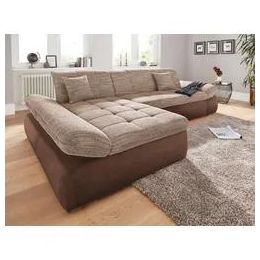 Ecksofa DOMO collection "PB Moric wahlweise mit Bettfunktion + Armteilverstellung, L-Form" Sofas Gr. B/H/T: 300cm x 80cm x 172cm, Microfaser PRIMABELLE-Struktur, Recamiere links, mit Bettfunktion-mit Armlehnenverstellung, braun (braun/braun-beige/beige) im XXL-Format, BTH:30017280 cm, feine Steppung