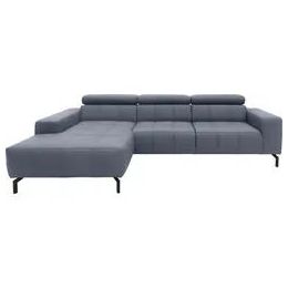 Ecksofa DOMO collection "Cunelli L-Form" Sofas Gr. B/H/T: 292cm x 79cm x 175cm, Echtleder, Longchair links, Mit Kopfteilverstellung, blau (dunkelblau) wahlweise inklusive 6-fach verstellbarer Kopfteilverstellung