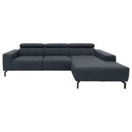 Ecksofa DOMO collection "Cunelli L-Form" Sofas Gr. B/H/T: 292cm x 79cm x 175cm, Echtleder, Longchair rechts, Mit Kopfteilverstellung, grau (anthrazit) wahlweise inklusive 6-fach verstellbarer Kopfteilverstellung