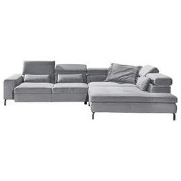 Ecksofa Gallery M BRANDED BY MUSTERRING "Felicia Due L-Form" Sofas Gr. B/H/T: 312cm x 82cm x 218cm, Flachgewebe FLORIS, Longchair rechts, mit motorischem Sitzvorzug, grau (hellgrau) Wahlweise mit Sitzvorzug, inkl. Kopfteilverstellung, Sitzhöhe 43 cm