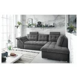 Ecksofa ED EXCITING DESIGN "Oman L-Form", grau (anthrazit), B:283cm H:101cm T:193cm, 100% Polyester, Sofas, mit Bettfunktion, Bettkasten, Armteilverstellung, Kopfstützen, Topseller