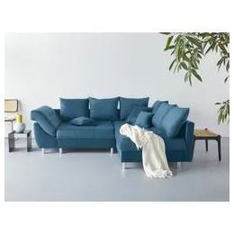 Ecksofa Collection AB "Innsbruck L-Form" Sofas Gr. B/H/T: 247cm x 87cm x 189cm, Samtvelours, Recamiere beidseitig montierbar, Inklusive loser Zier- und Rückenkissen, blau (marineblau) inklusive Federkern, Recamiere links oder rechts montierbar