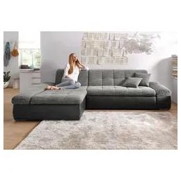 Ecksofa DOMO collection "Moric B/T/H 300/172/80 cm, auch in Cord, L-Form" Sofas Gr. B/H/T: 300cm x 80cm x 172cm, Kunstleder SOFTLUX-Struktur, Recamiere links, ohne Funktion, grau (schwarz/weiß-grau) XXL-Format, wahlweise auch mit Bettfunktion und Armverstellung