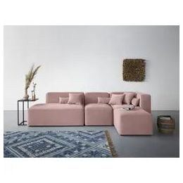 Ecksofa Andas "Sundstrup L-Form" Sofas Gr. B/H/T: 303 cm x 76,5 cm x 93 cm, Samtoptik, Recamiere links, rosa Modulserie, individuelle Zusammenstellung