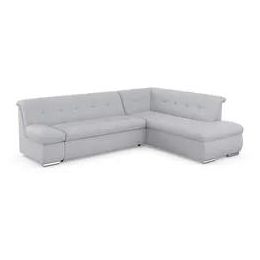 Ecksofa DOMO collection "Mona L-Form" Sofas Gr. B/H/T: 271cm x 80cm x 213cm, Feinstruktur, Ottomane rechts, mit Bettfunktion-ohne Armlehnenfunktion, silberfarben (silber) wahlweise mit Bett- und Armlehnfunktion