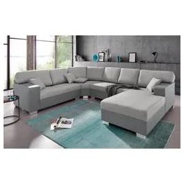 Wohnlandschaft Inosign "U-Form" Sofas Gr. B/H/T: 324cm x 94cm x 90cm, Kunstleder SOFTLUX-Struktur, Recamiere rechts, grau (grau, creme)