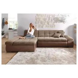 Ecksofa DOMO collection "Moric B/T/H 300/172/80 cm, auch in Cord, L-Form" Sofas Gr. B/H/T: 300cm x 80cm x 172cm, Microfaser PRIMABELLE-Struktur, Recamiere links, ohne Funktion, bunt (braun/beige-braun) XXL-Format, wahlweise auch mit Bettfunktion und Armverstellung