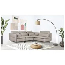 Ecksofa Andas "ALVIK L-Form" Sofas Gr. B/H/T: 262cm x 88cm x 172cm, Struktur fein, Ottomane rechts, Ottomane rechts, beige zusammengesetzt aus Modulen, erweiterbar mit Modulen der Serie