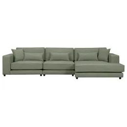 Ecksofa OTTO products "Grenette L-Form" Sofas Gr. B/H/T: 326cm x 77cm x 154cm, Samtoptik recycelt, Ottomane rechts, grün Modulsofa, im Baumwoll-Leinenmix oder aus recycelten Stoffen