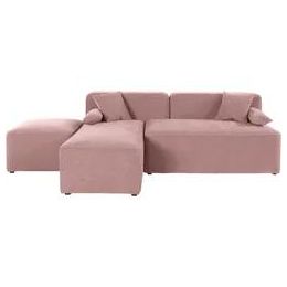 Ecksofa Andas "Sundstrup L-Form" Sofas Gr. B/H/T: 220cm x 76,5cm x 153cm, Samtoptik, Ottomane links, rosa Modulserie, individuelle Zusammenstellung