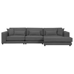 Ecksofa OTTO products "Grenette L-Form" Sofas Gr. B/H/T: 326cm x 77cm x 154cm, Samtoptik recycelt, Ottomane rechts, grau (anthrazit) Modulsofa, im Baumwoll-Leinenmix oder aus recycelten Stoffen