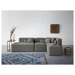 Ecksofa Andas "Sundstrup L-Form" Sofas Gr. B/H/T: 303 cm x 76,5 cm x 93 cm, Samtoptik, Recamiere links, grau (anthrazit) Modulserie, individuelle Zusammenstellung