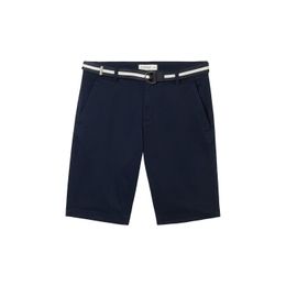 Tom Tailor Herren Slim Chino Shorts mit Gürtel, blau, Uni, Gr. 34