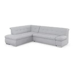 Ecksofa DOMO collection "Mona L-Form" Sofas Gr. B/H/T: 271cm x 80cm x 213cm, Feinstruktur, Ottomane links, mit Bettfunktion-mit Armlehnenfunktion, silberfarben (silber) wahlweise mit Bett- und Armlehnfunktion