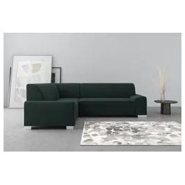 Ecksofa DOMO collection "Anzio L-Form" Sofas Gr. B/H/T: 259cm x 85cm x 191cm, Samtoptik, langer Schenkel rechts, Mit Bettfunktion-Mit Federkern, grün Wahlweise mit Bettfunktion und Federkern