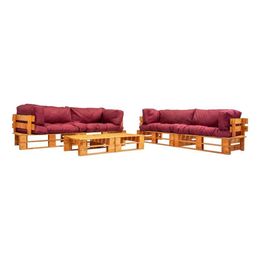 furnicato Garten-Essgruppe 6-tlg. Garten-Lounge-Set aus Paletten mit Roten Kissen Holz