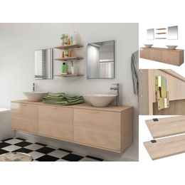 vidaXL Badezimmer-Set 8-tlg Badmöbel und Waschbecken Set Beige