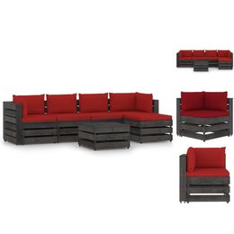 vidaXL Garten-Essgruppe 6-tlg Garten Lounge Set mit Kissen Grau Imprägniertes Holz Sitzgruppe